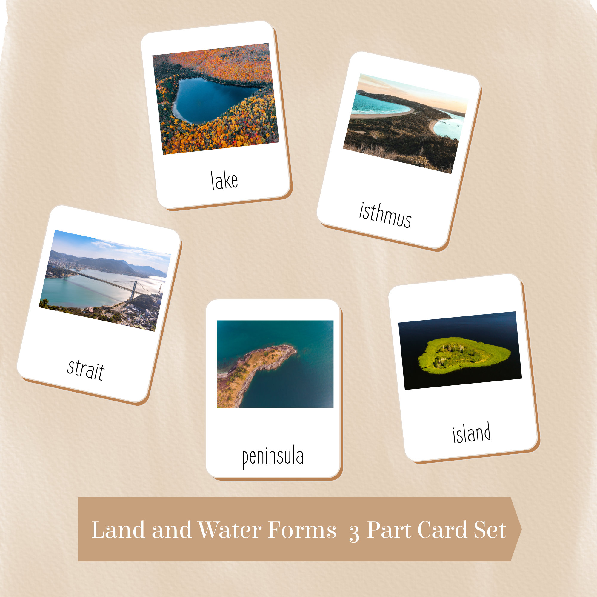 Land & Water Forms 3-part Montessori Cards and Photo Cards - Montessori ...