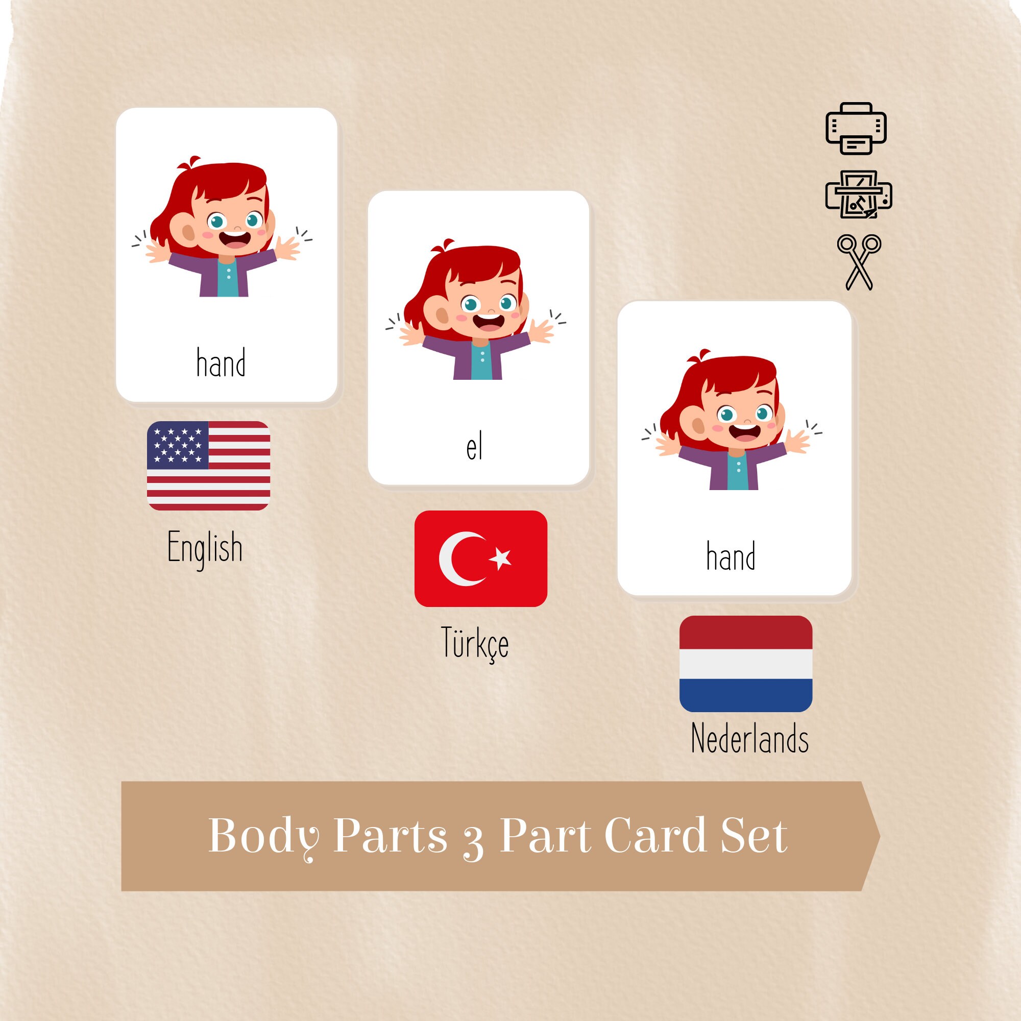 BODY PARTS Cards Montessori Nomenclature Flash 3 Parts Educational ...