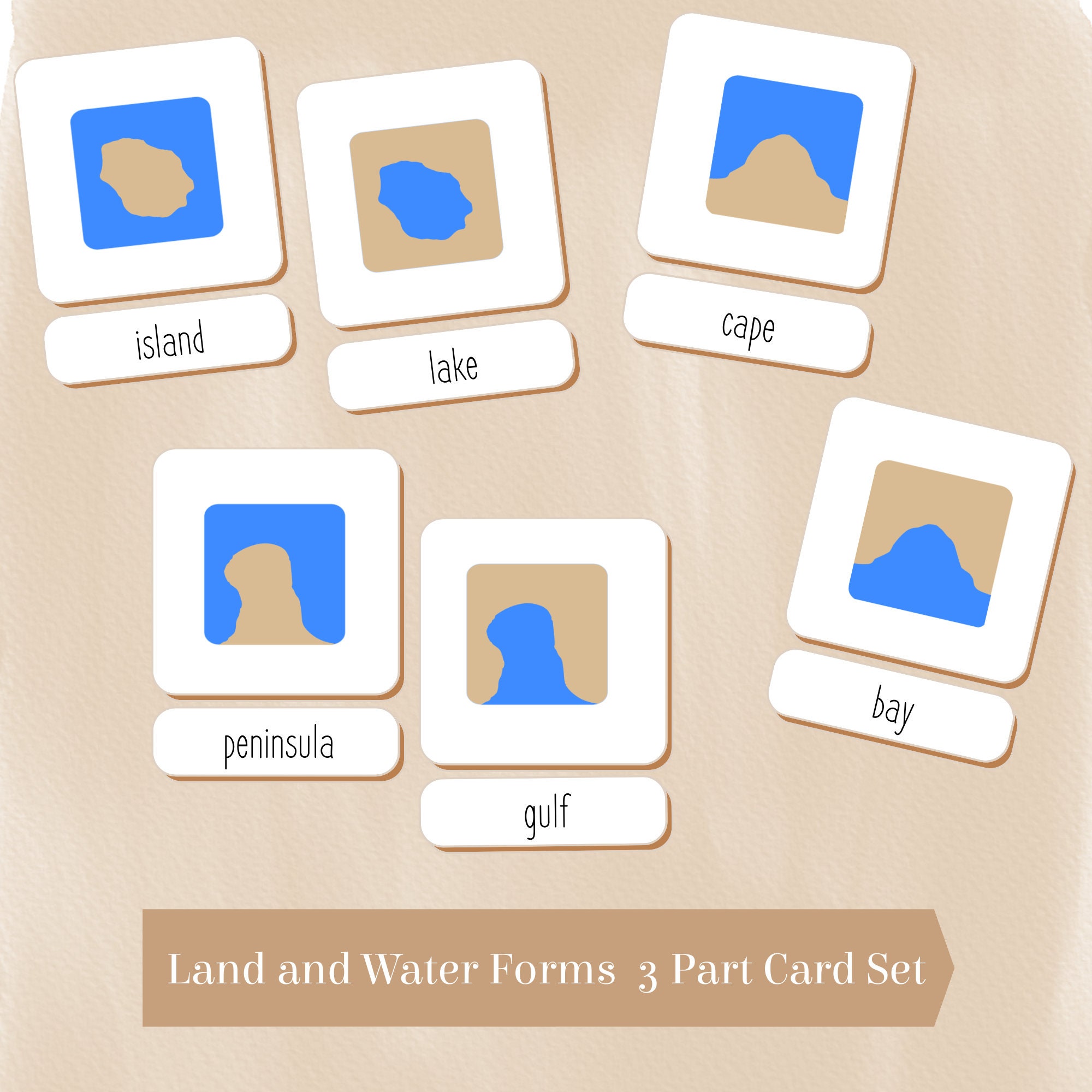 Land & Water Forms 3-part Montessori Cards and Photo Cards - Montessori ...