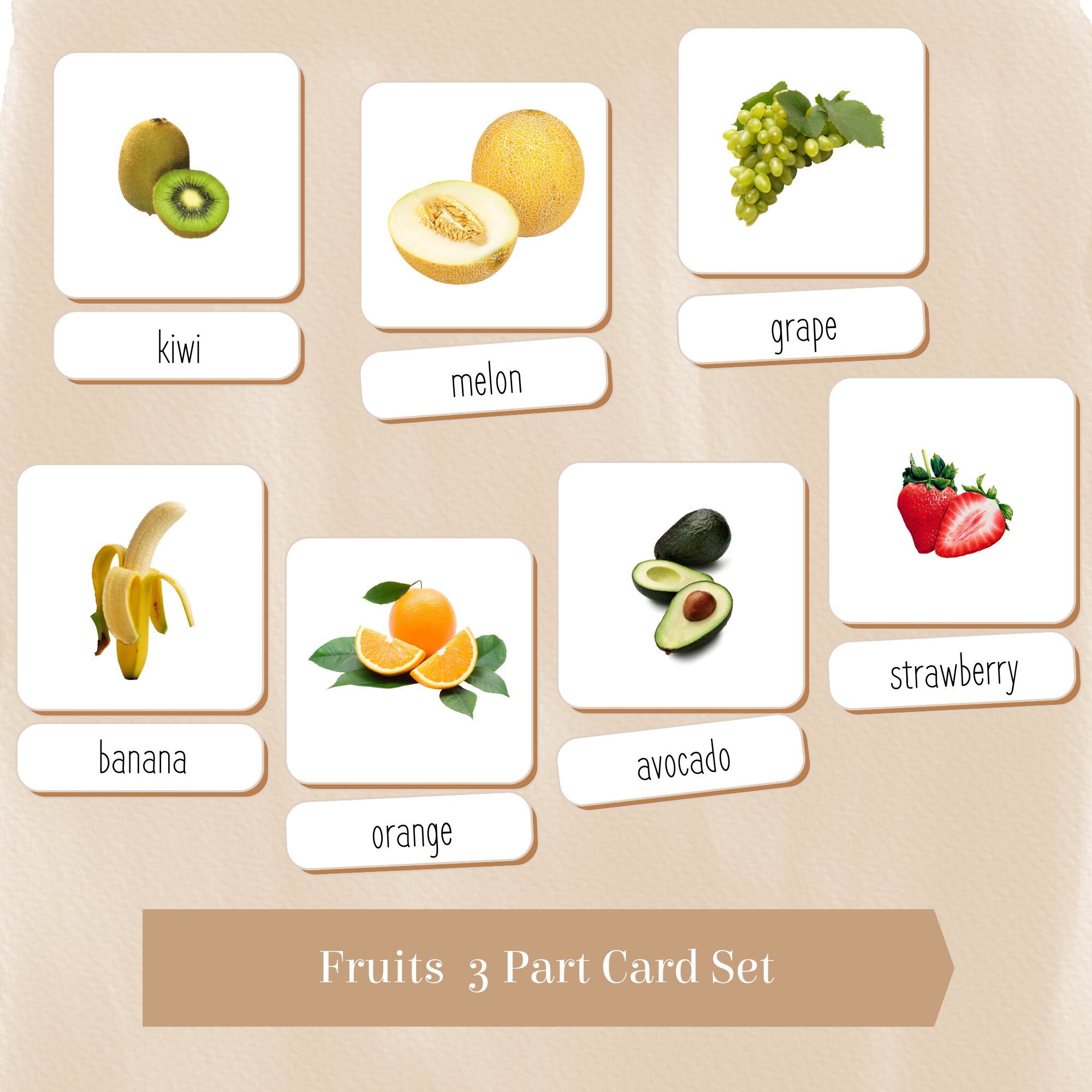 Montessori Fruits Cards, Nomenclature Fruits Cards, PDF File, Printable ...