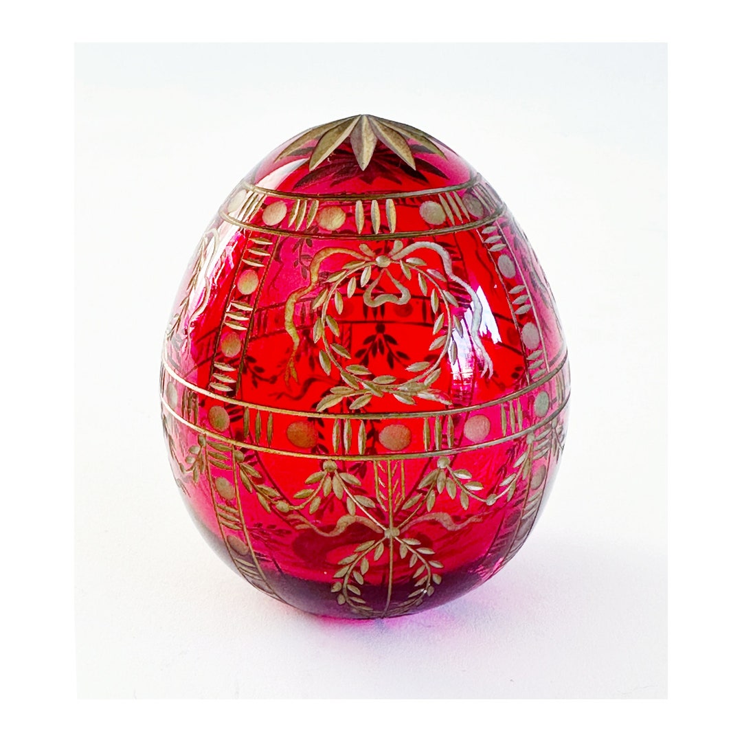 Ruby Red Etched Glass Egg, Faberge Style, Russian Vintage 1990s - Etsy