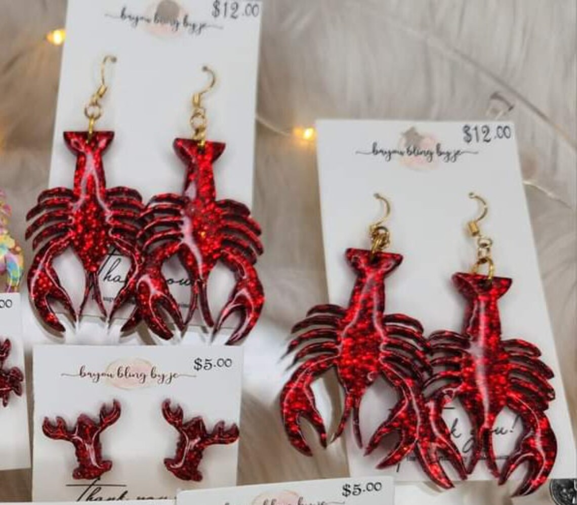 Hanging Glitter Crawfish Earrings - Etsy
