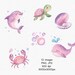 Pink Sea Animals Clipart, Cute Pastel Marine Life, Undersea Watercolor ...