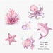 Pink Sea Animals Clipart, Cute Pastel Marine Life, Undersea Watercolor ...