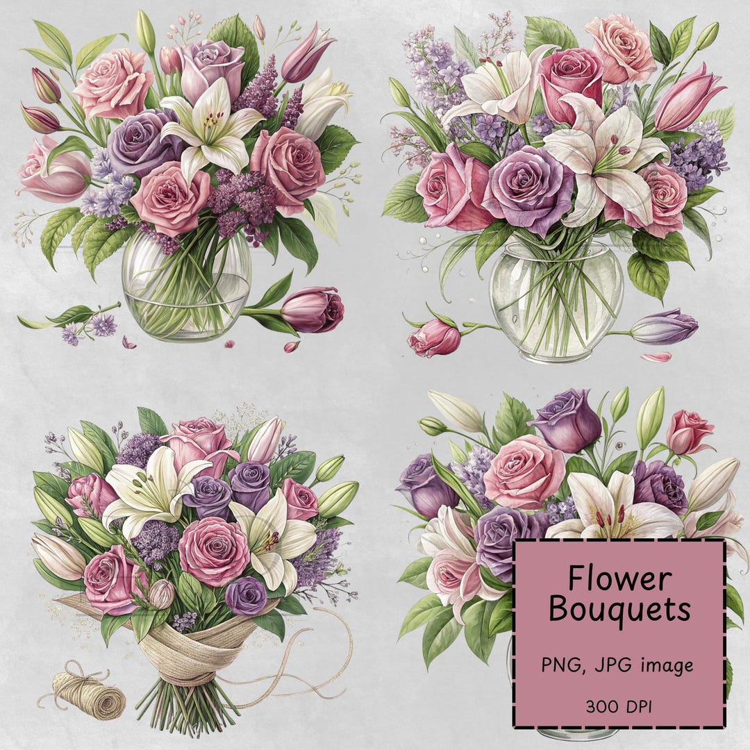Flower Bouquet Clipart Bundle, Flowers, Flower Clipart, Spring Clipart ...