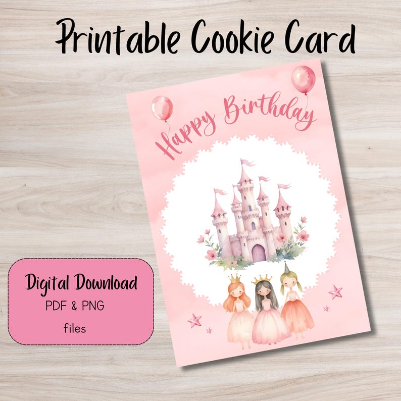 Princess Printable Cookie Card - Instant PDF & PNG Digital Download ...