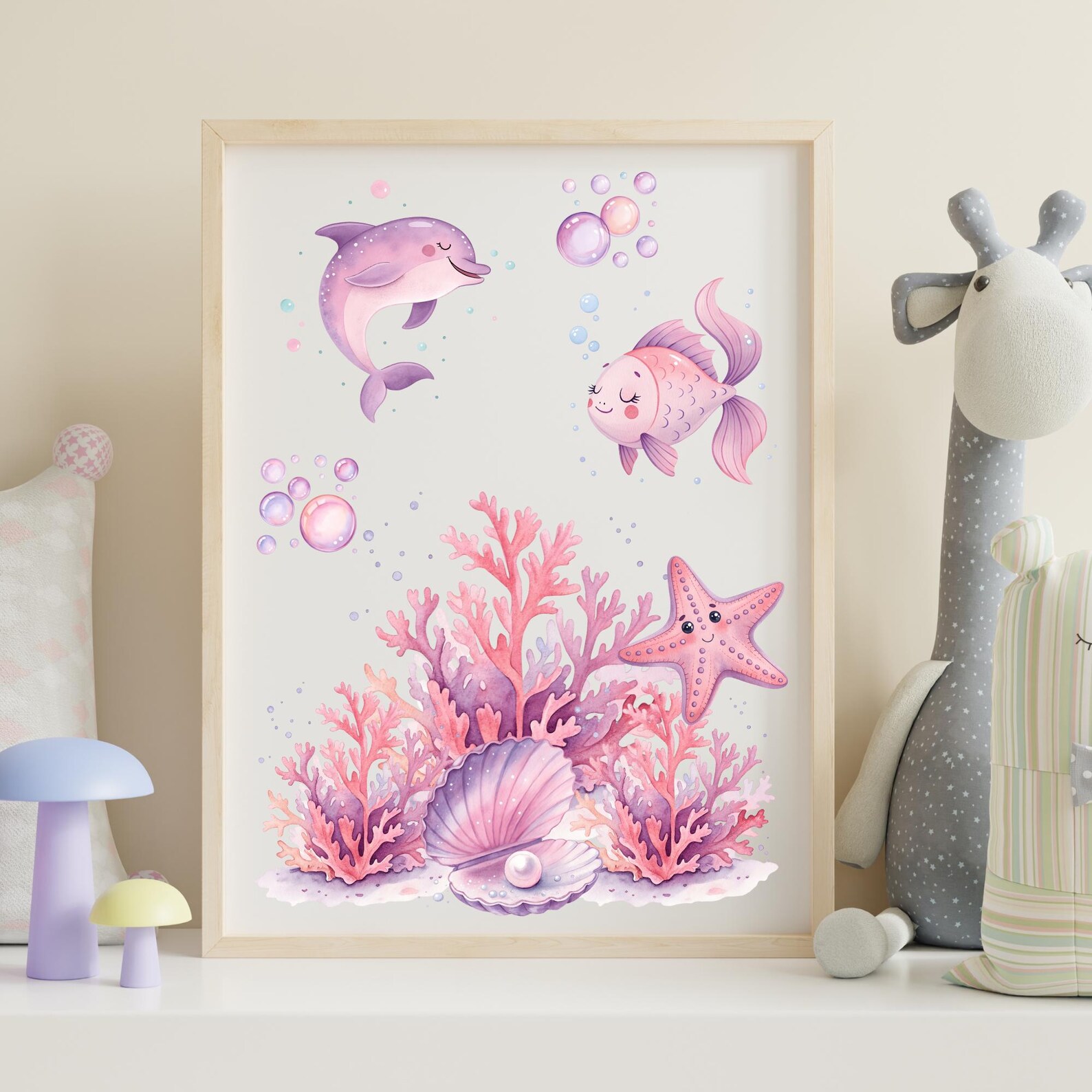 Pink Sea Animals Clipart, Cute Pastel Marine Life, Undersea Watercolor ...