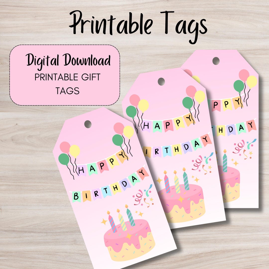 Printable Gift Tags, Happy Birthday Gift Tags, Pink Gift Tag, Birthday ...