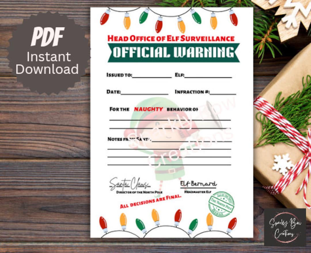 Elf Shelf Printable. Elf Warning Letter. Elf Hacks Elf on the - Etsy ...
