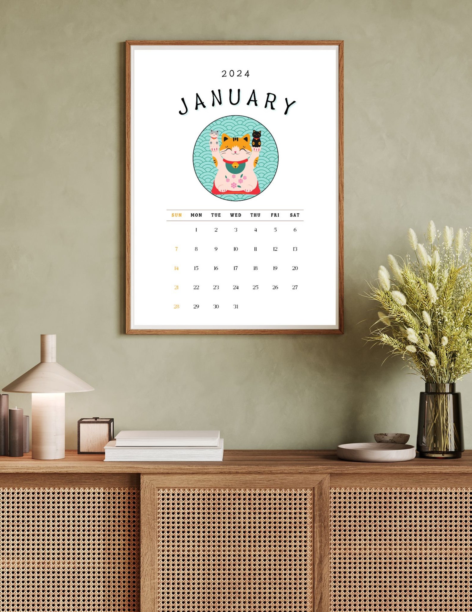Printable Monthly 2024 Calendar, 12 Months Calendar With Japanese Lucky ...
