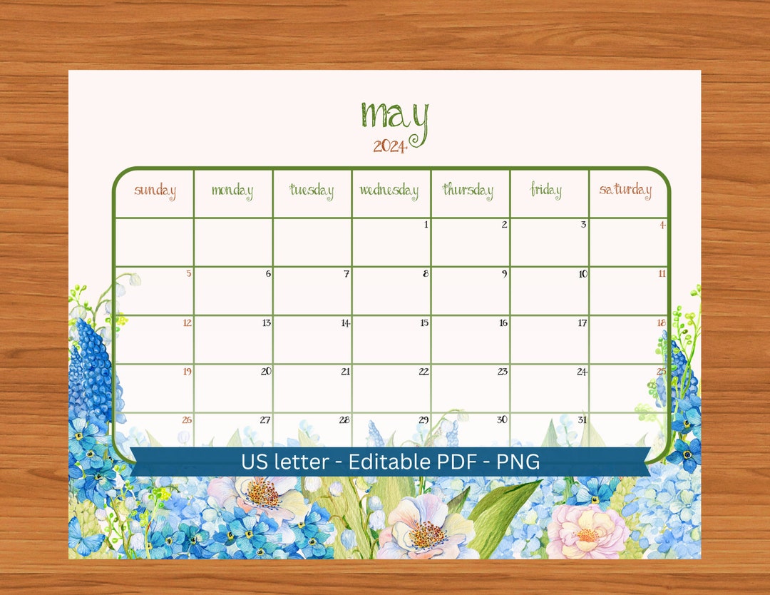 May 2024 Digital Calendar PDF Editable PNG File Spring - Etsy
