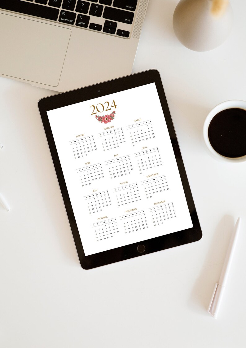 2024 Yearly Calendar Printable Stay Organized in a Minimalist - Etsy