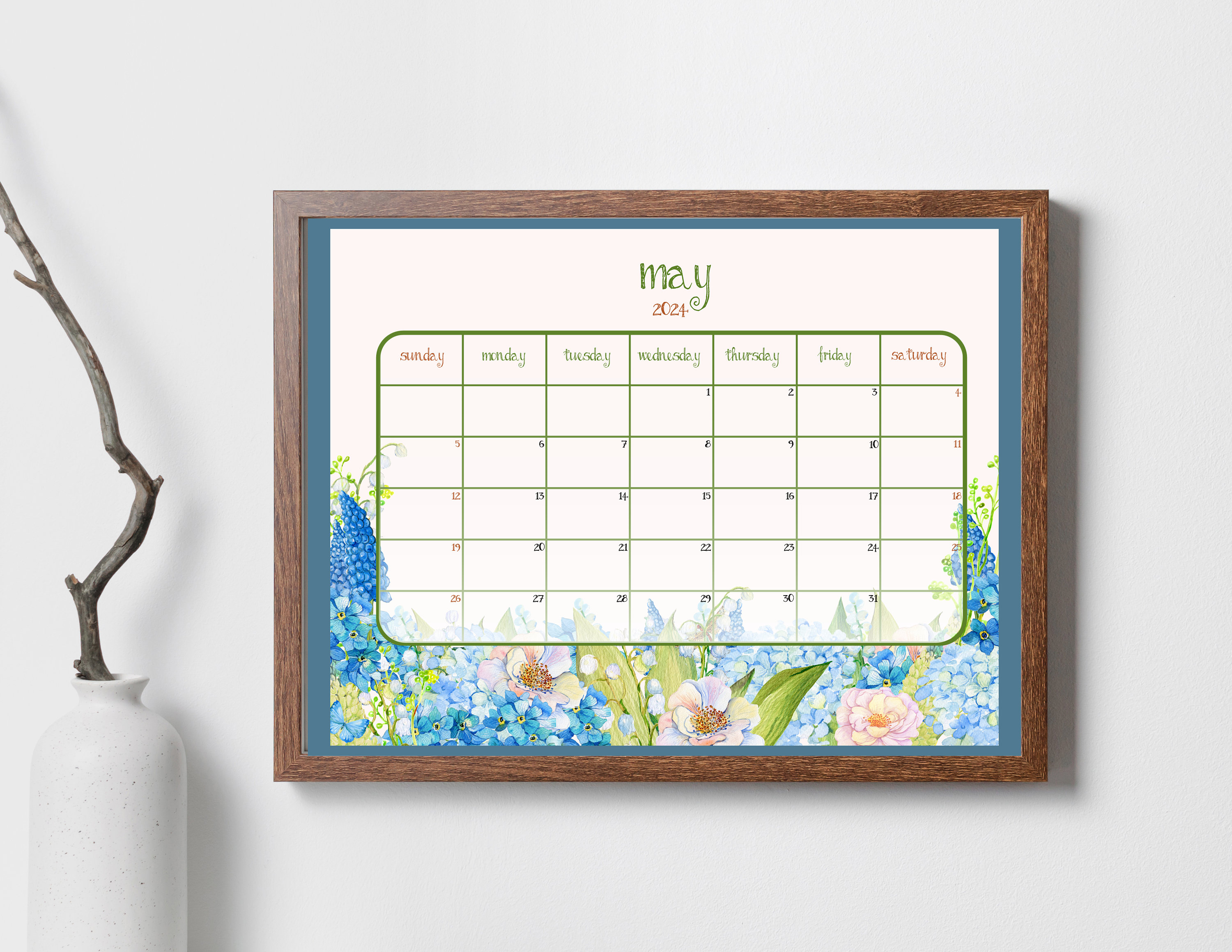 May 2024 Digital Calendar PDF Editable PNG File Spring - Etsy