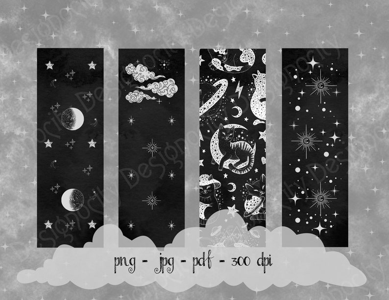 Digital Printable Bookmarks | Set of 8 Moon Theme Bookmarks | Digital ...