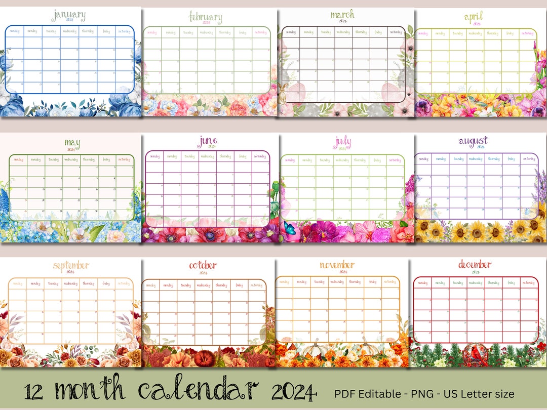 2024 Printable Calendar Bundle, Vision Boards Template, Editable ...