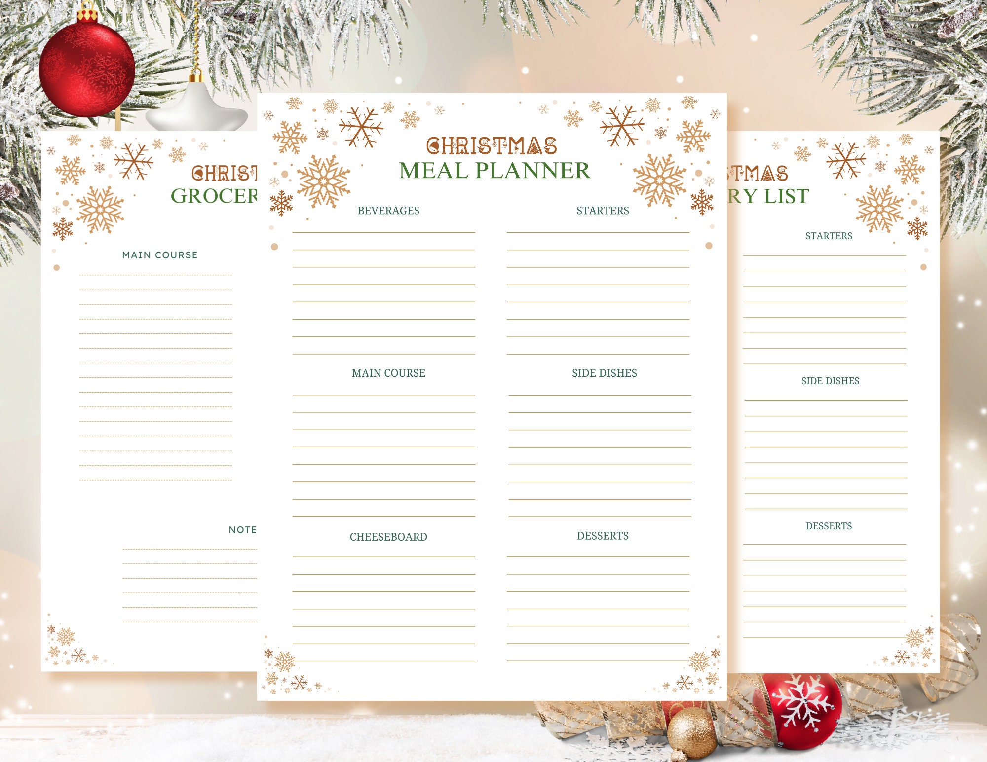 Printable Christmas Dinner Planner & Grocery List | Editable Holiday ...