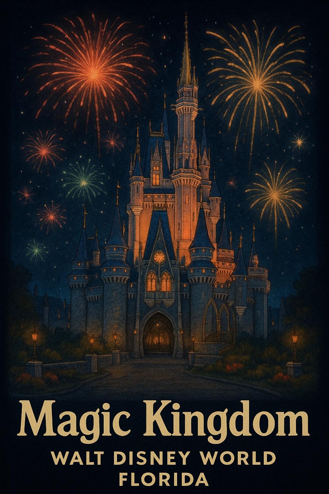 Walt Disney World Poster Nighttime Magic Kingdom Fireworks Wall Poster ...