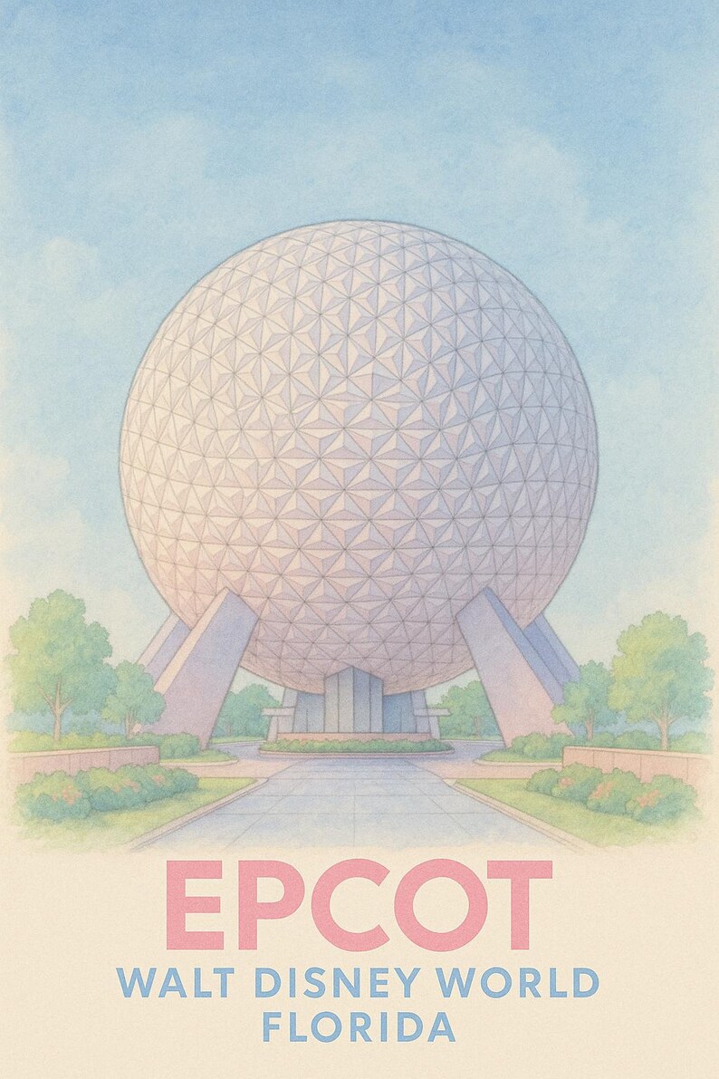 Walt Disney World Poster Epcot Park Wall Poster PDF Download Epcot Ball ...