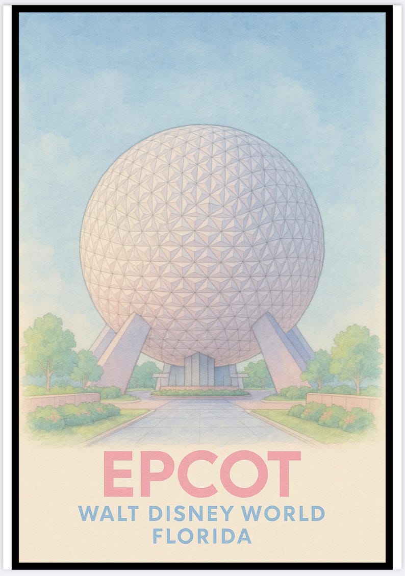 Walt Disney World Poster Epcot Park Wall Poster PDF Download Epcot Ball ...