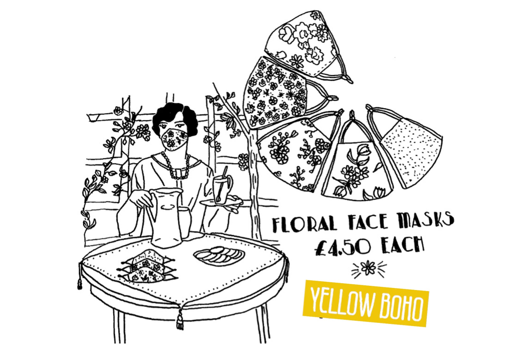 Set of Three 100% Cotton, Kitsch Floral Face Masks, Light and ...