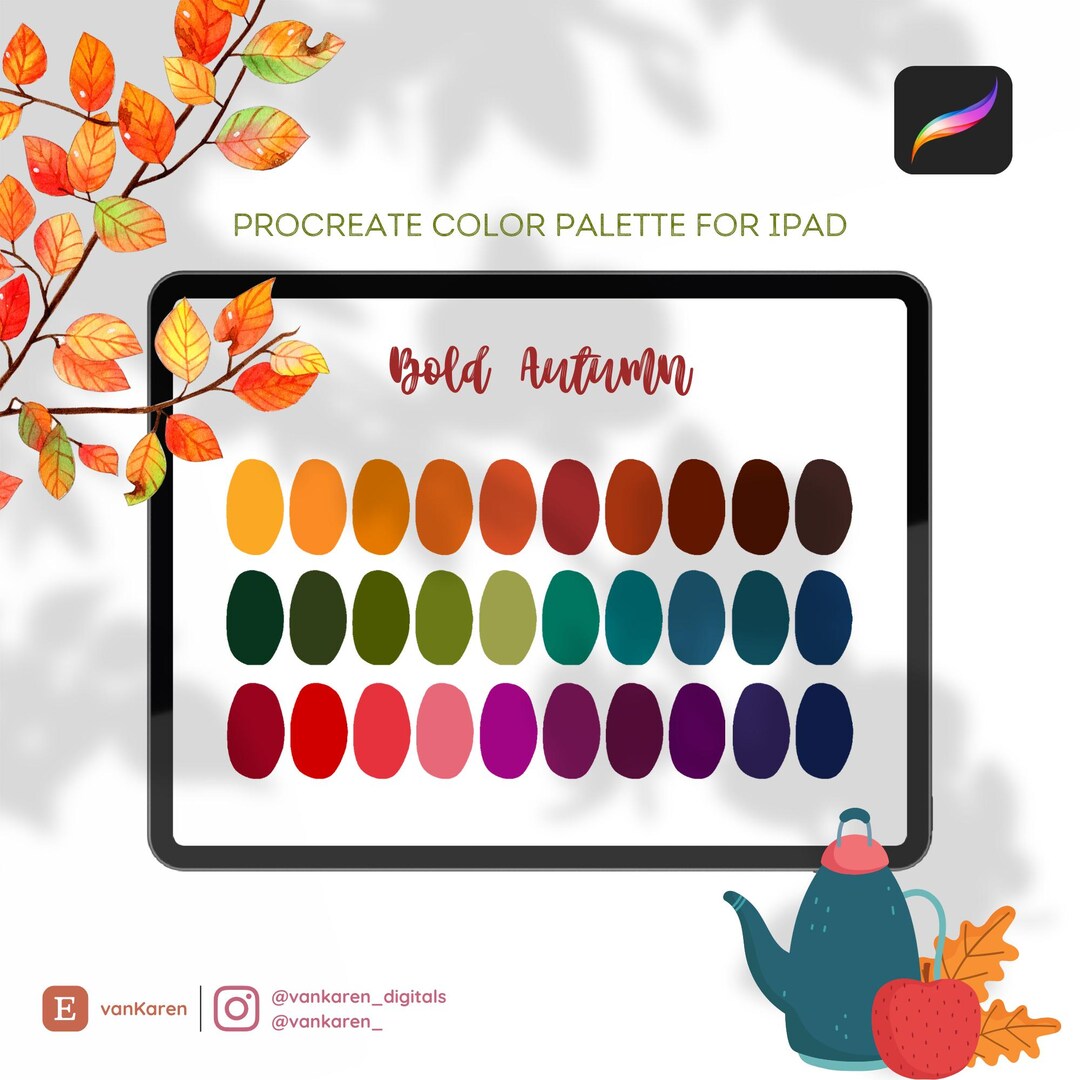 Procreate Color Palette "bold Autumn", 30 Colors With HEX Codes ...