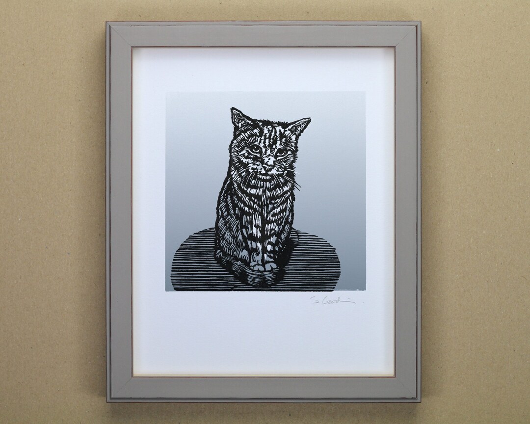 Grey Cat Art Print - Etsy