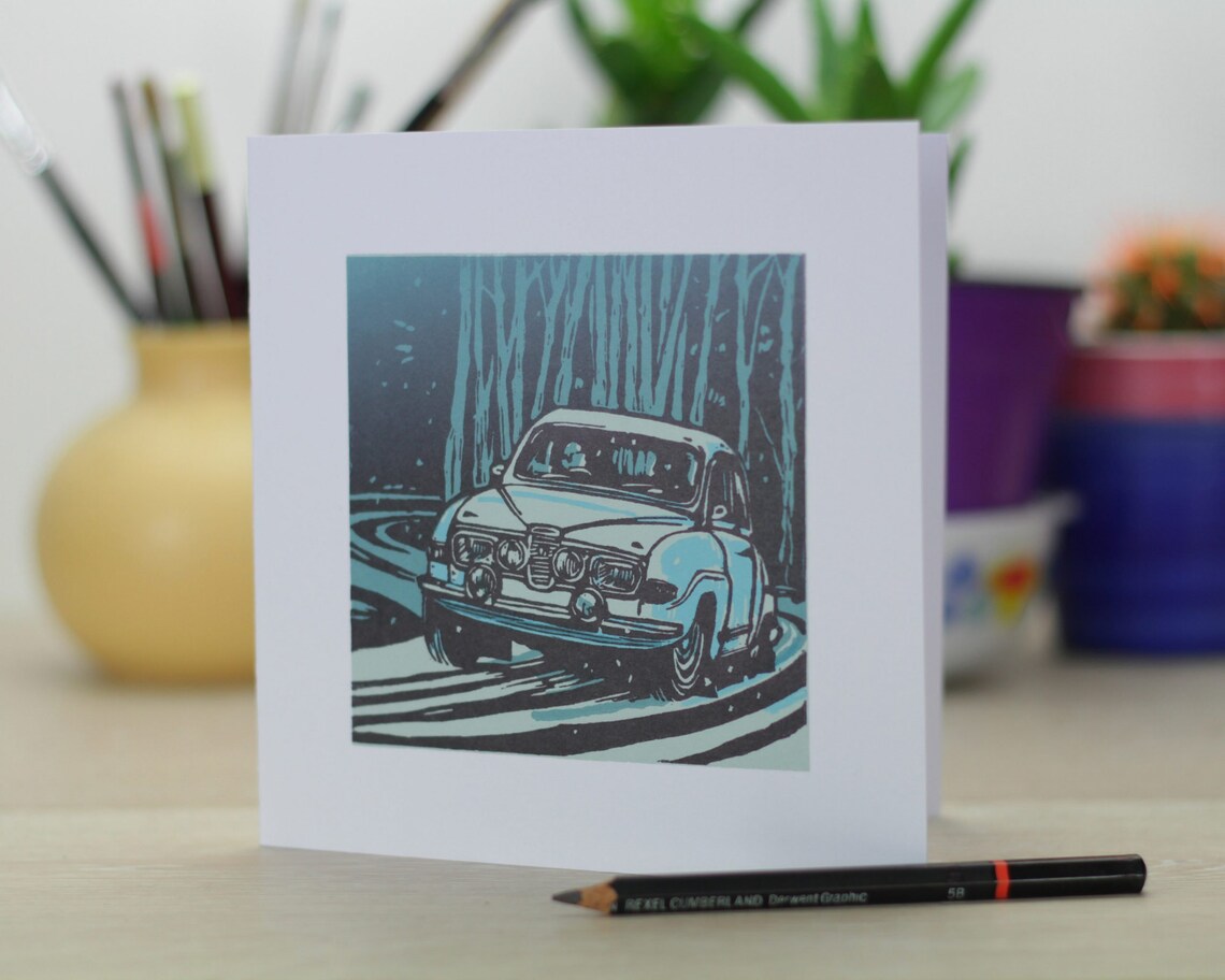 Saab Rally Car Greetings Card - Etsy UK