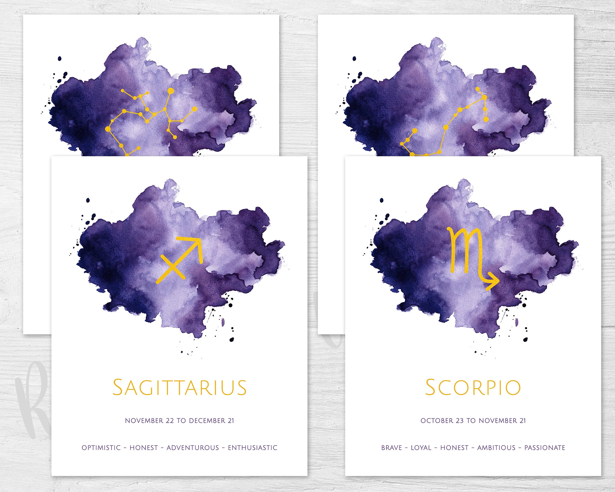 Purple Zodiac Print Digital: Aquarius Aries Cancer - Etsy UK