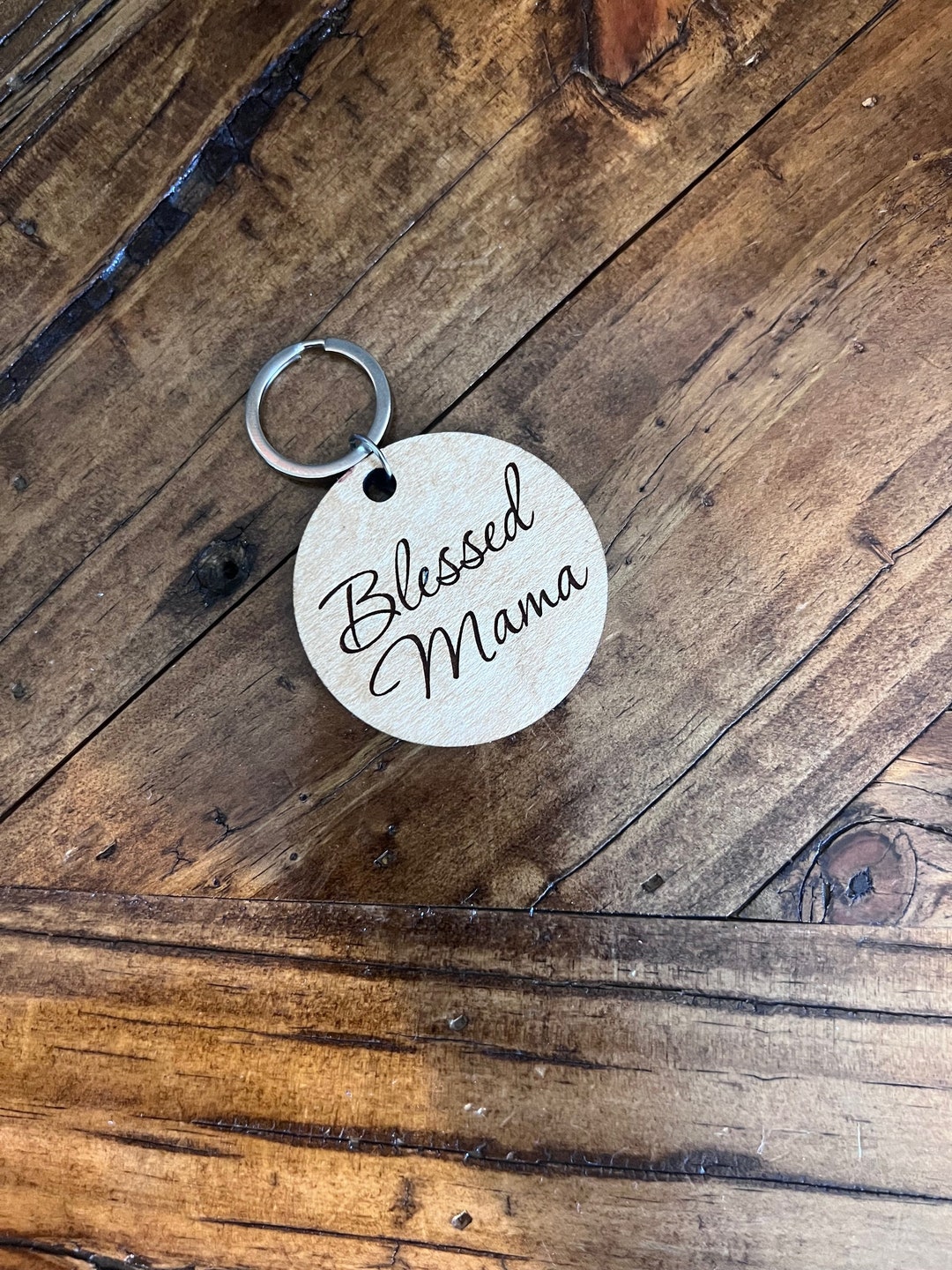 Circular Key Chain With "blessed Mama" Engraving, Blessed Mama Keychain ...