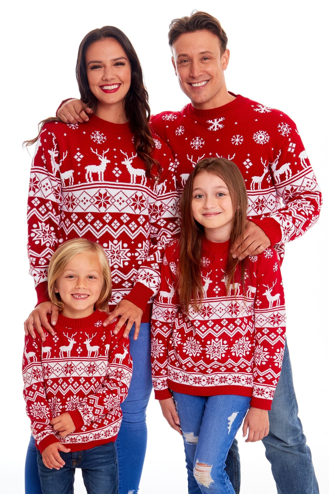 Christmas Jumper Family Matching Red Nordic Fairisle Vintage Unisex ...