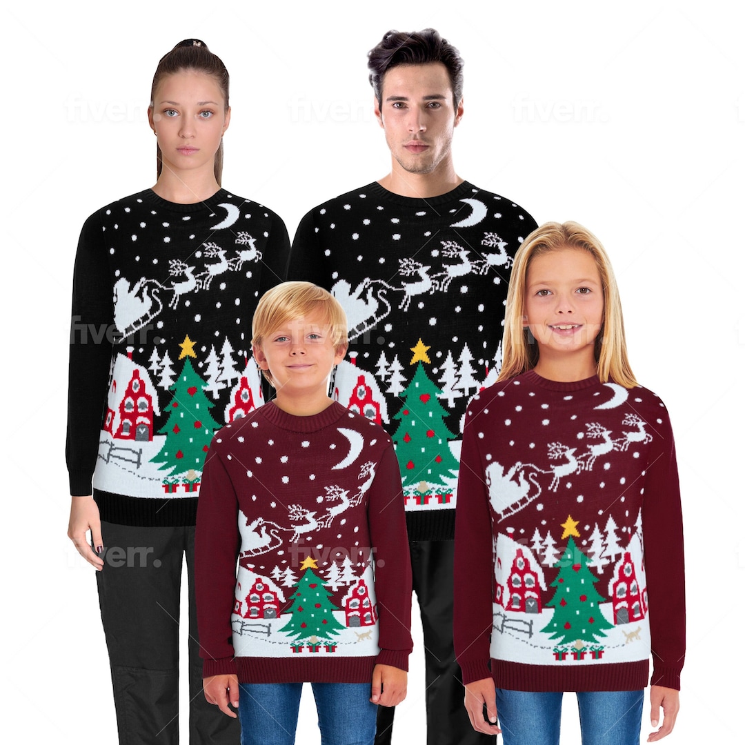 Christmas Family Jumper Matching Santa Night Sky Fairisle Vintage Merry ...