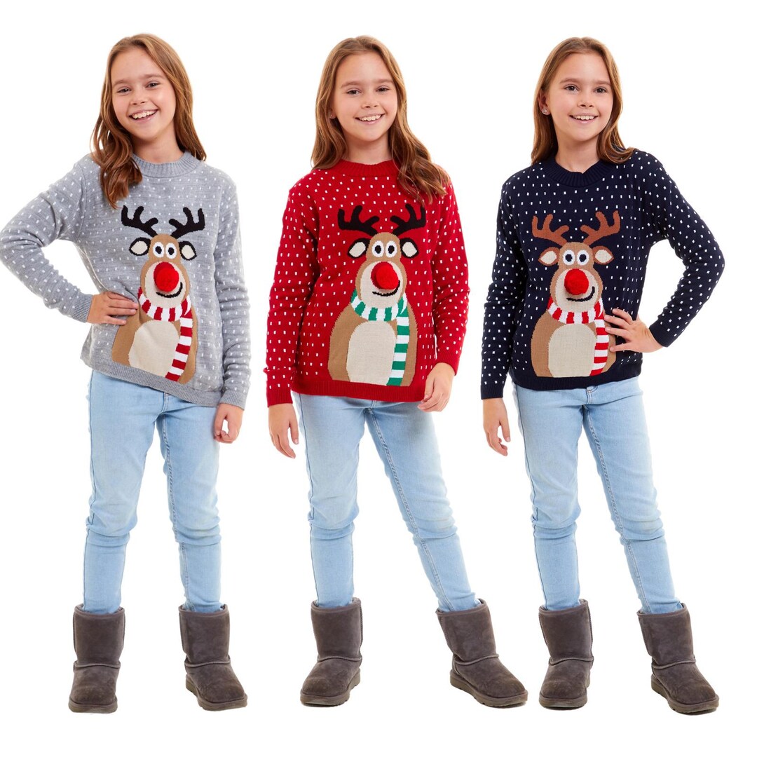 Christmas Jumper Kids Children Retro 3D Nose Vintage Merry Xmas Boy's ...