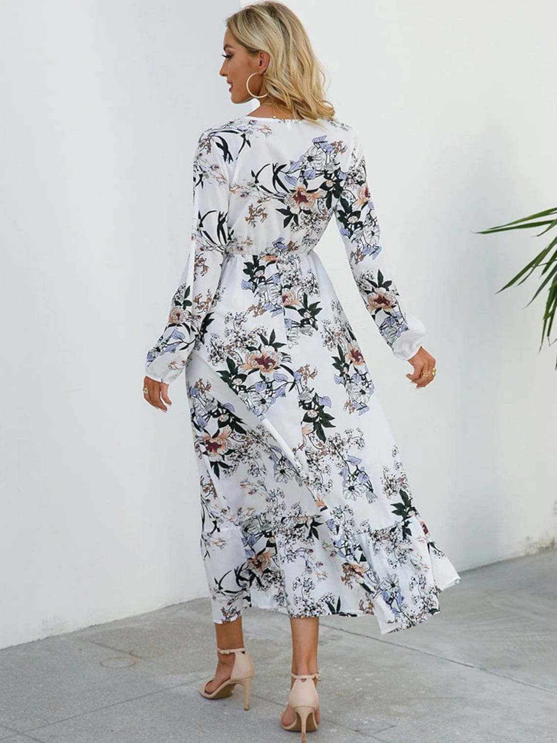 Long Sleeve Chiffon Maxi Dress Spring Summer Floral Casual O-neck Dress ...