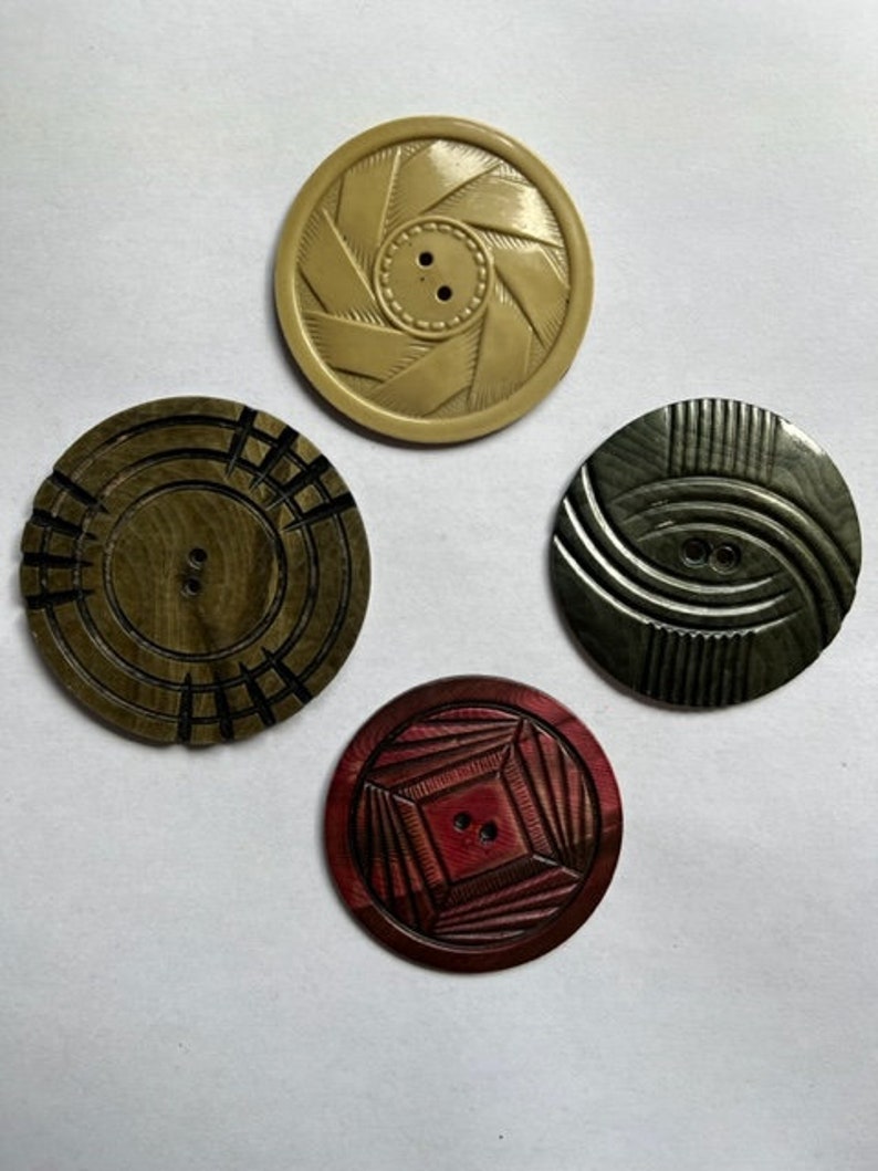 Celluloid Button , Four Assorted Vintage Celluloid Coat Buttons Pressed ...