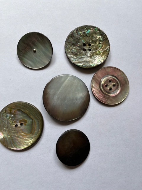 Six Assorted Antique Abalone Buttons Various Sizes Metal Shanks and Sew ...