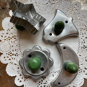Cookie Cutters, Vintage Aluminum With Green Wood Handles From 1950's ...