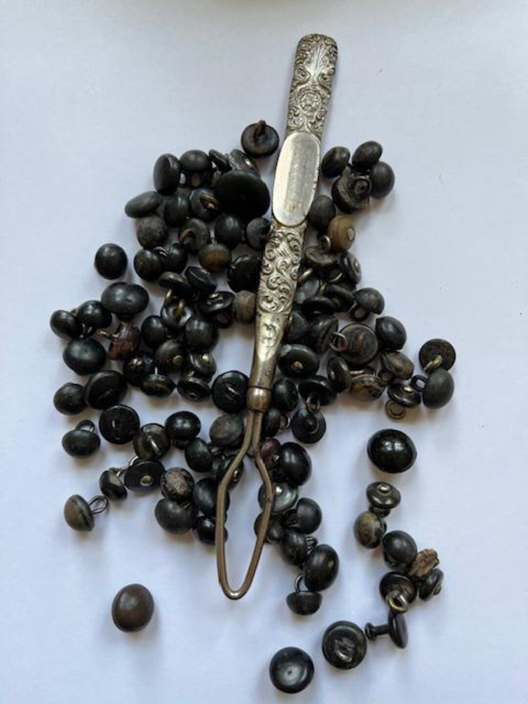 Antique Collection of Black Shoe and Glove Buttons With Sliver Toned ...