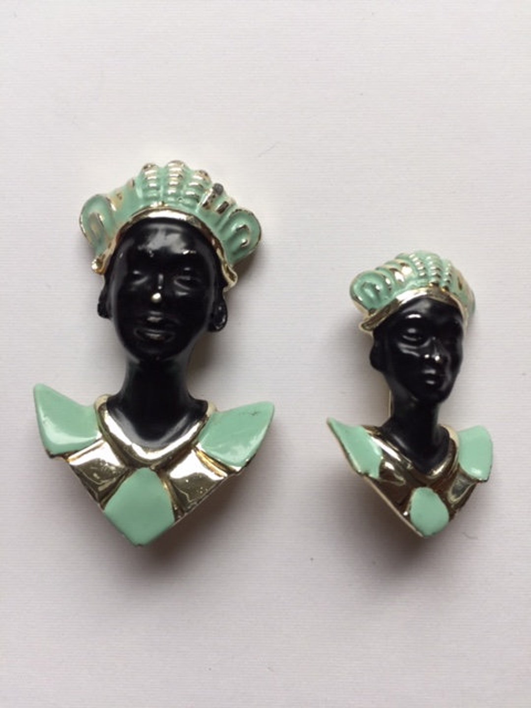 Pair of Vintage Enameled " Twin Pins" African Women Depiction - Etsy