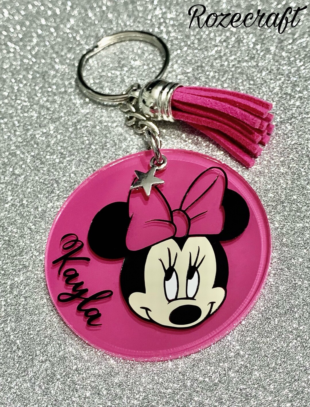Minnie Mouse Disney Inspired Personalised Keyring. Handmade - Etsy