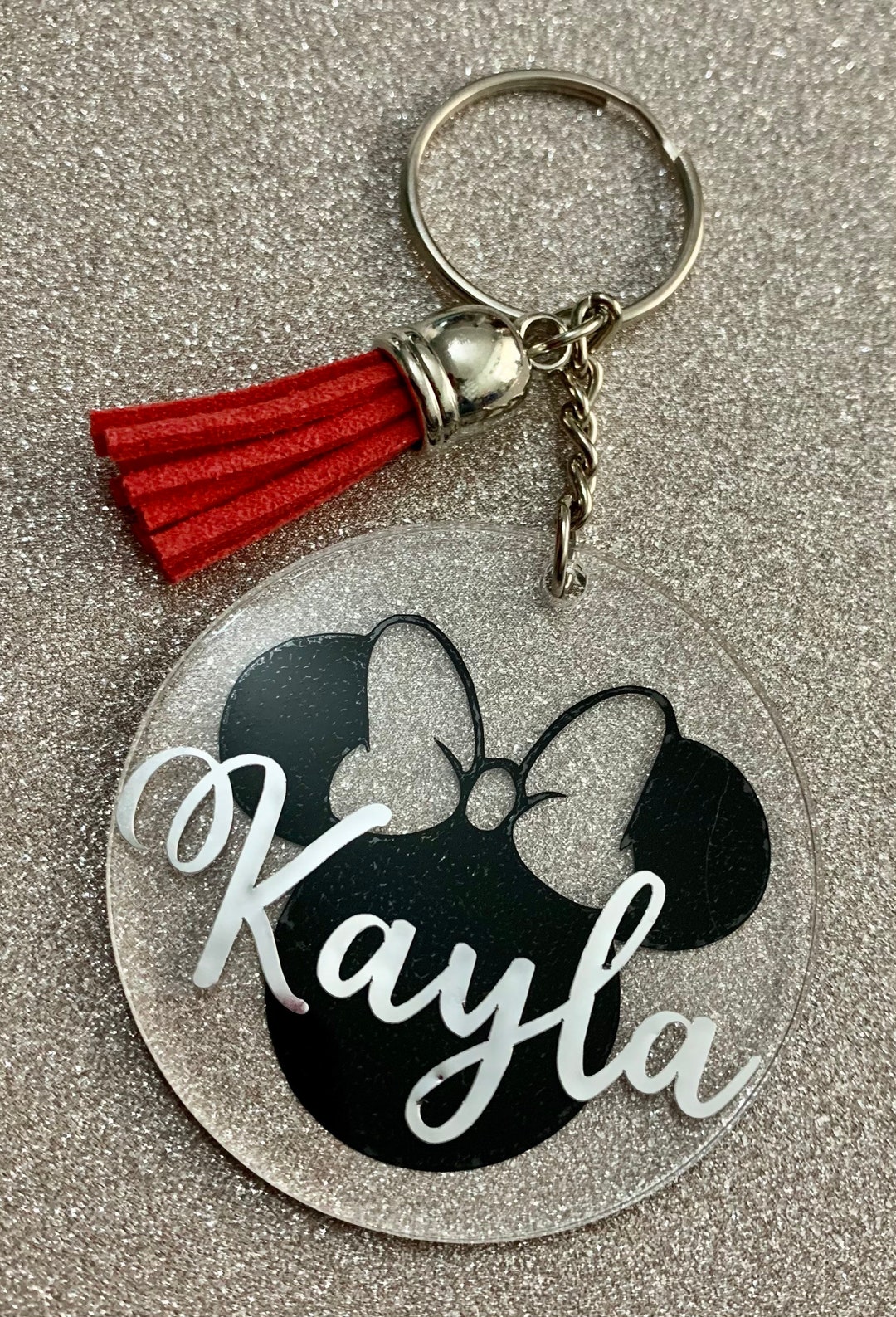 Minnie Mouse, Disney Inspired Personalised Keyring. Handmade Novelty ...