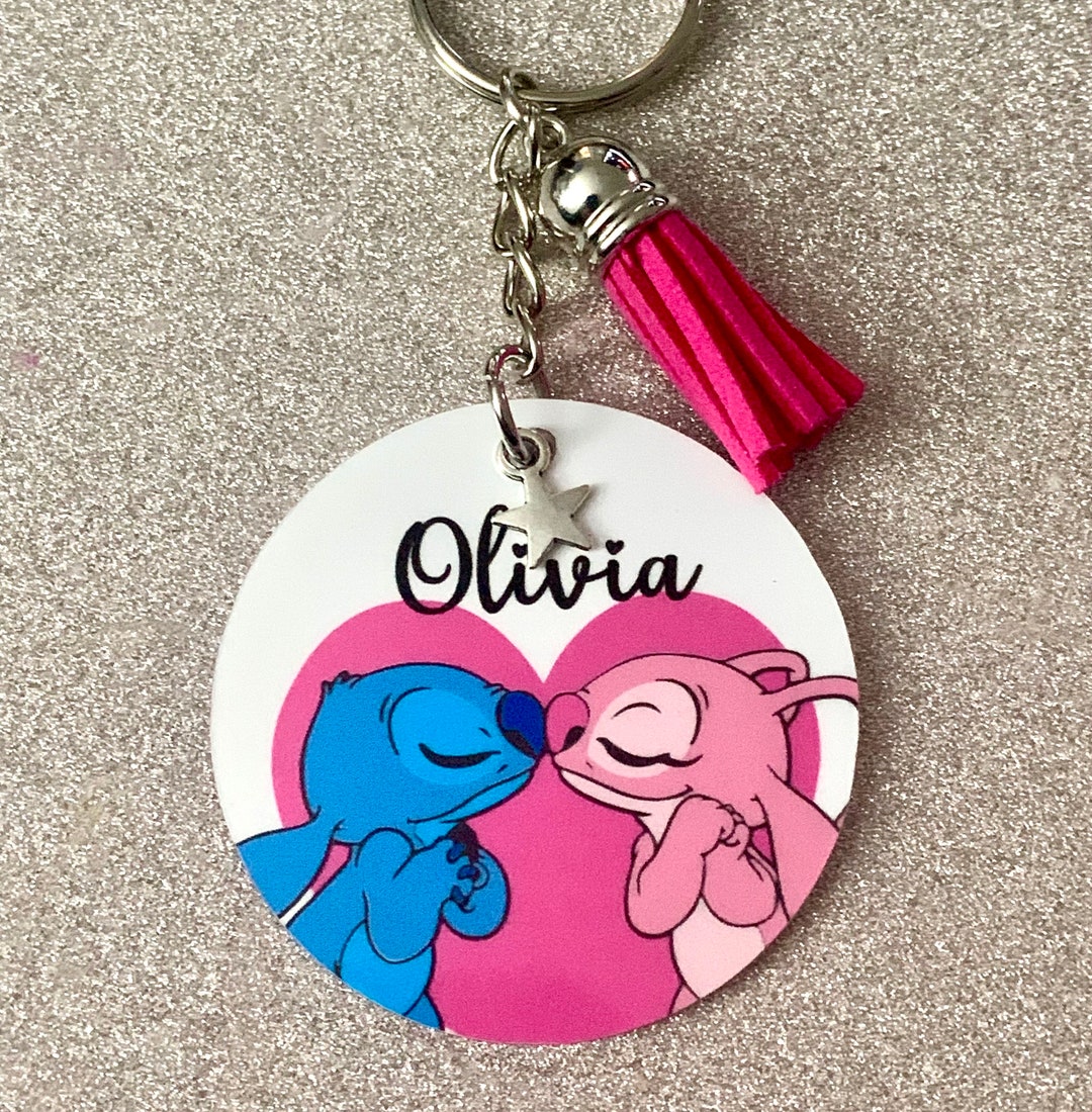 Stitch & Angel, Lilo and Stitch Disney Inspired Personalised Keyring ...