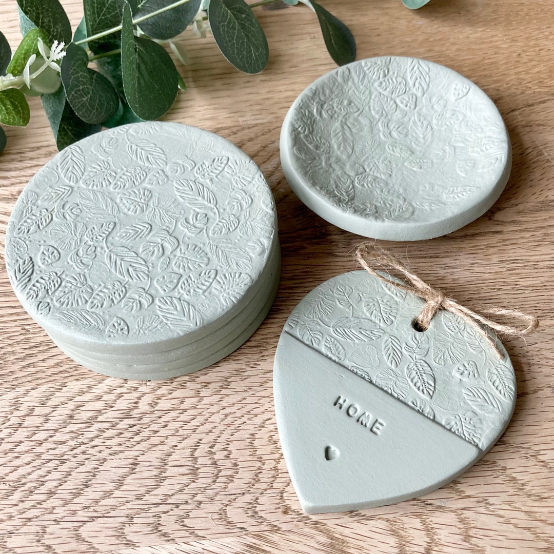 Air Dry Clay Personalised Gift Set, New Home Gift, Coasters, Trinket ...