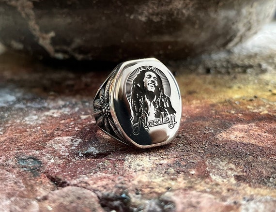 Bob Marley Portrait With Canabis Leaf Ring Celebrating the Jamaican Legend Bob Marley Jewelry Etsy