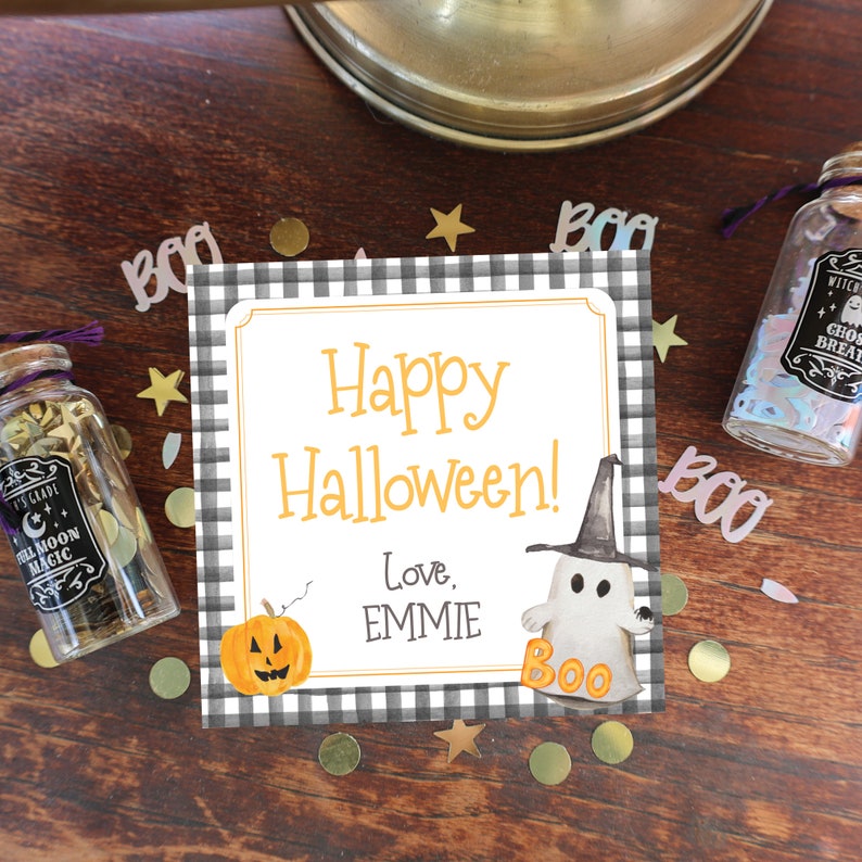 Halloween Gift Tag | Watercolor Halloween Gift Tag | Pumpkin Tag ...
