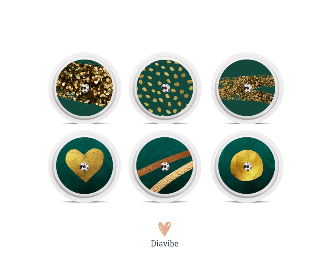 Freestyle Libre Sensor Stickers Vinyl Set of 6 FSL Decals Gold & Green ...