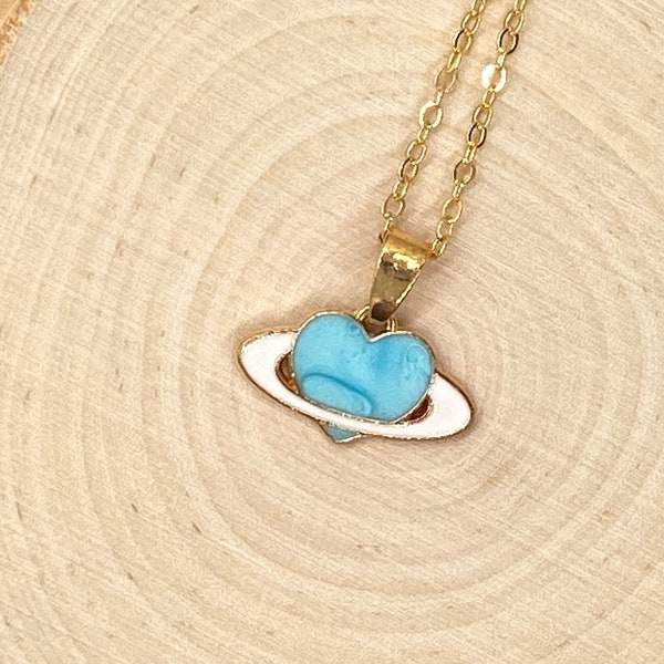 Heart Saturn Gold Necklace - Etsy
