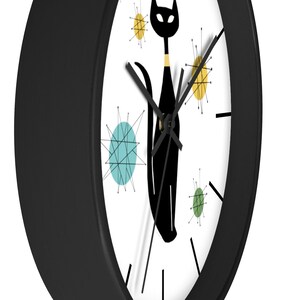Atomic Black Cat and Starburst Wall Clock With Hands Mid | Etsy