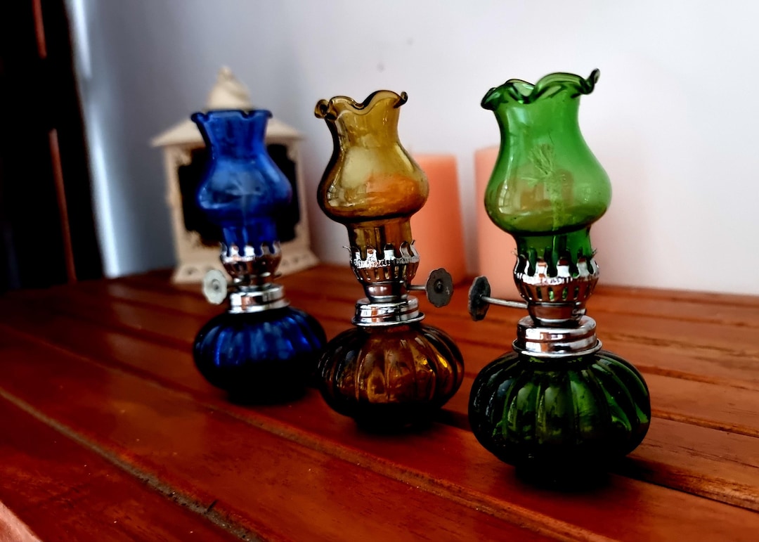 Vintage Miniature Mini Cobalt Glass Kerosene Oil Lamp Limited Stocks ...