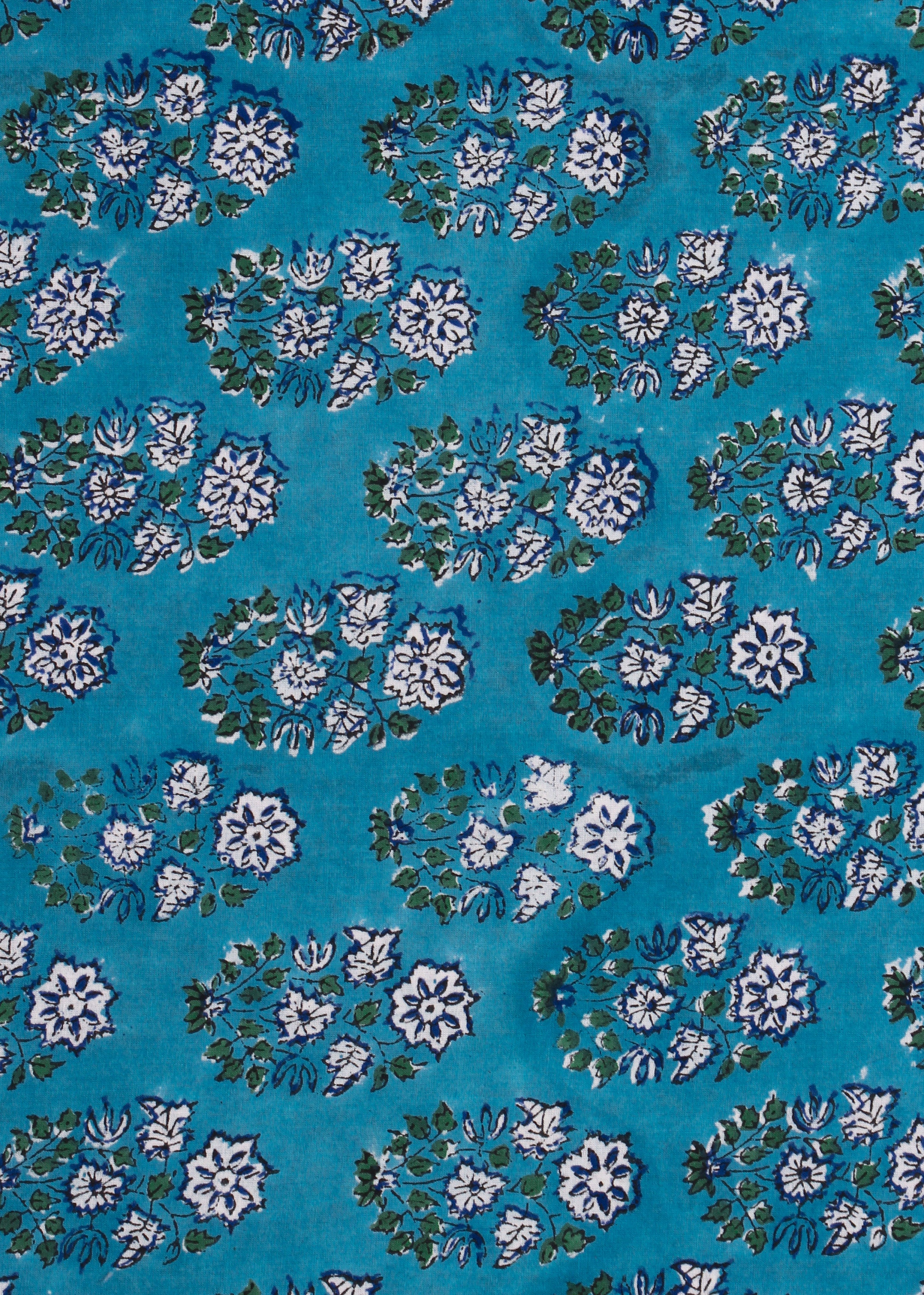 Artisan Made Blockprint Fabric of India, Teal Cotton Fabric Sold by ...