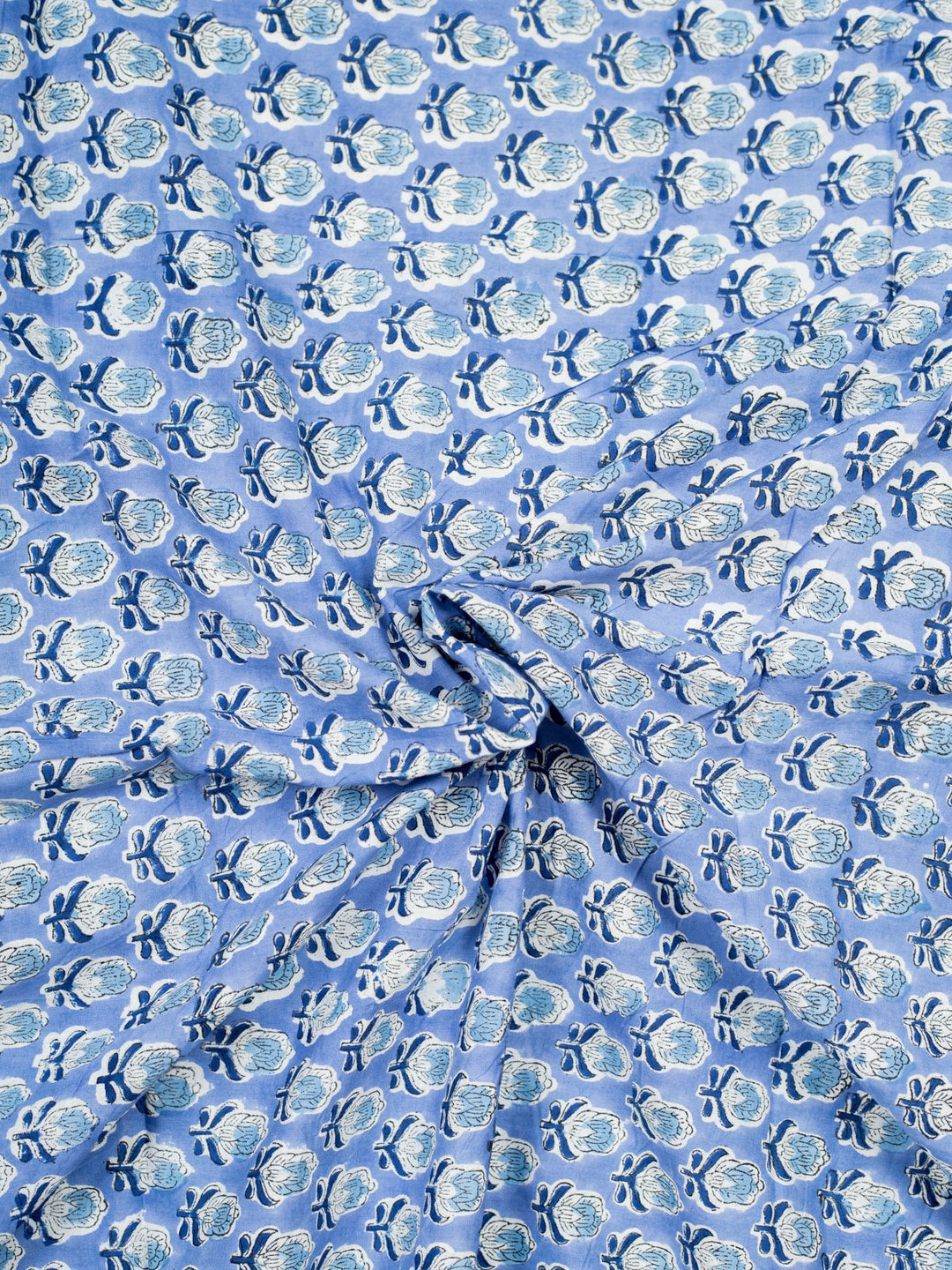 Blue Hand Block Print Fabric by the Meter, 100 % Pure Cotton Voile ...